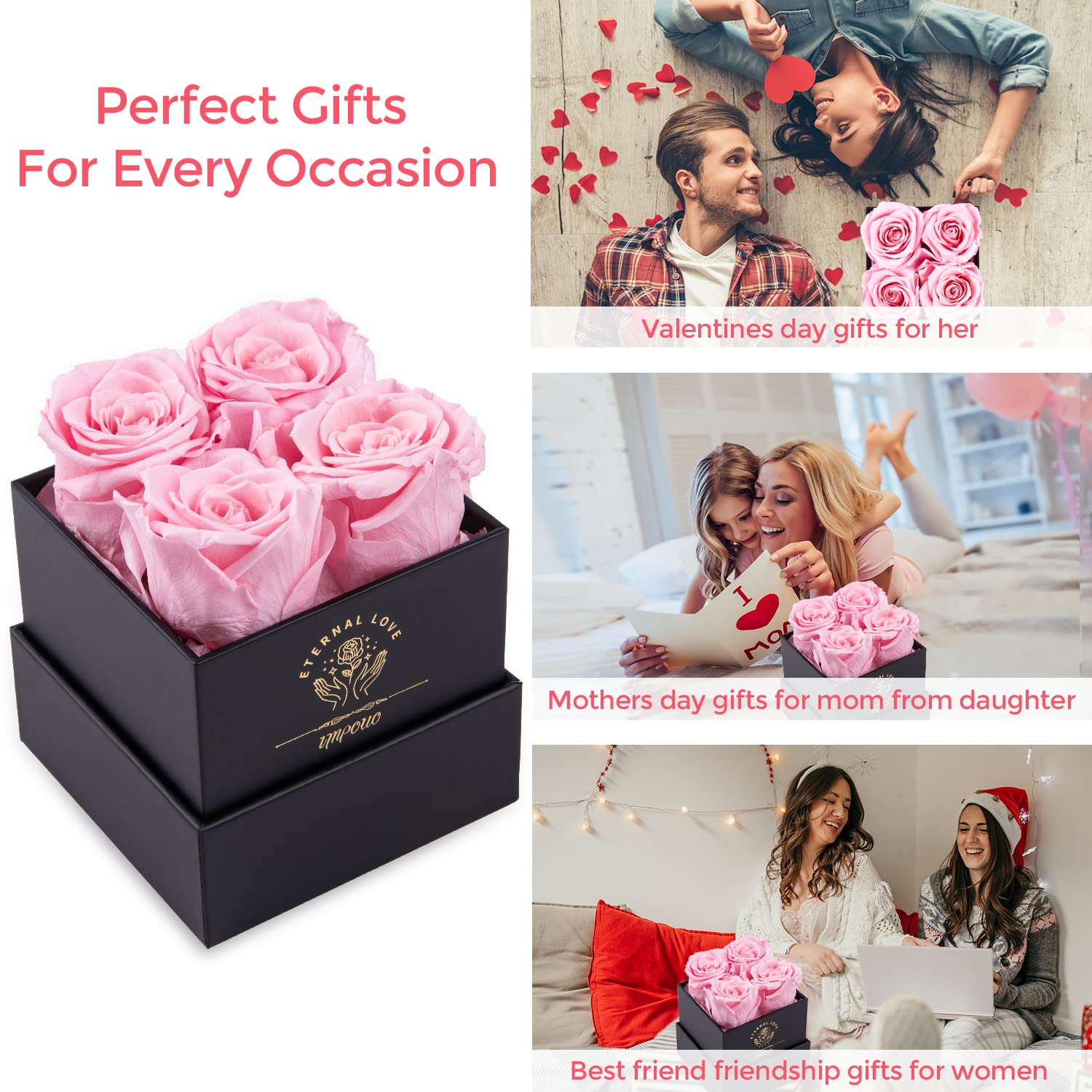 Impouo Flowers for Delivery Prime - Roses in a Box - Fresh Flowers - Forever Rose - Birthday Gifts for Women - Preserved Roses, Gifts for Mom/Girlfriend/Wife/Grandma