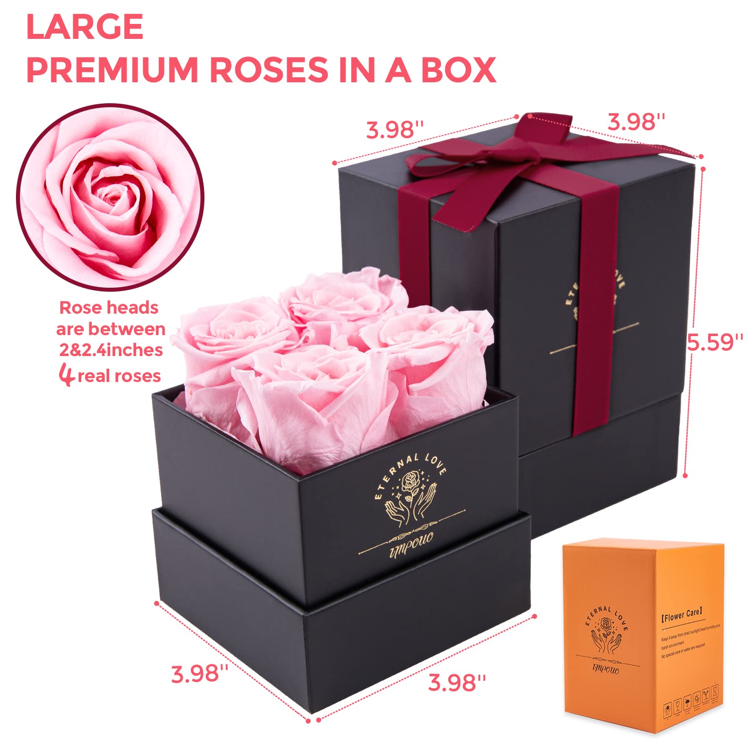 Impouo Flowers for Delivery Prime - Roses in a Box - Fresh Flowers - Forever Rose - Birthday Gifts for Women - Preserved Roses, Gifts for Mom/Girlfriend/Wife/Grandma