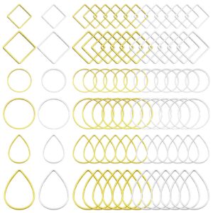 120pcs earring hoop jewelry making 3 shapes earring finding hoop hypoallergenic teardrop square round circle hoop earring bulk open bezel pendant frame for diy earring making supplies(gold silver)