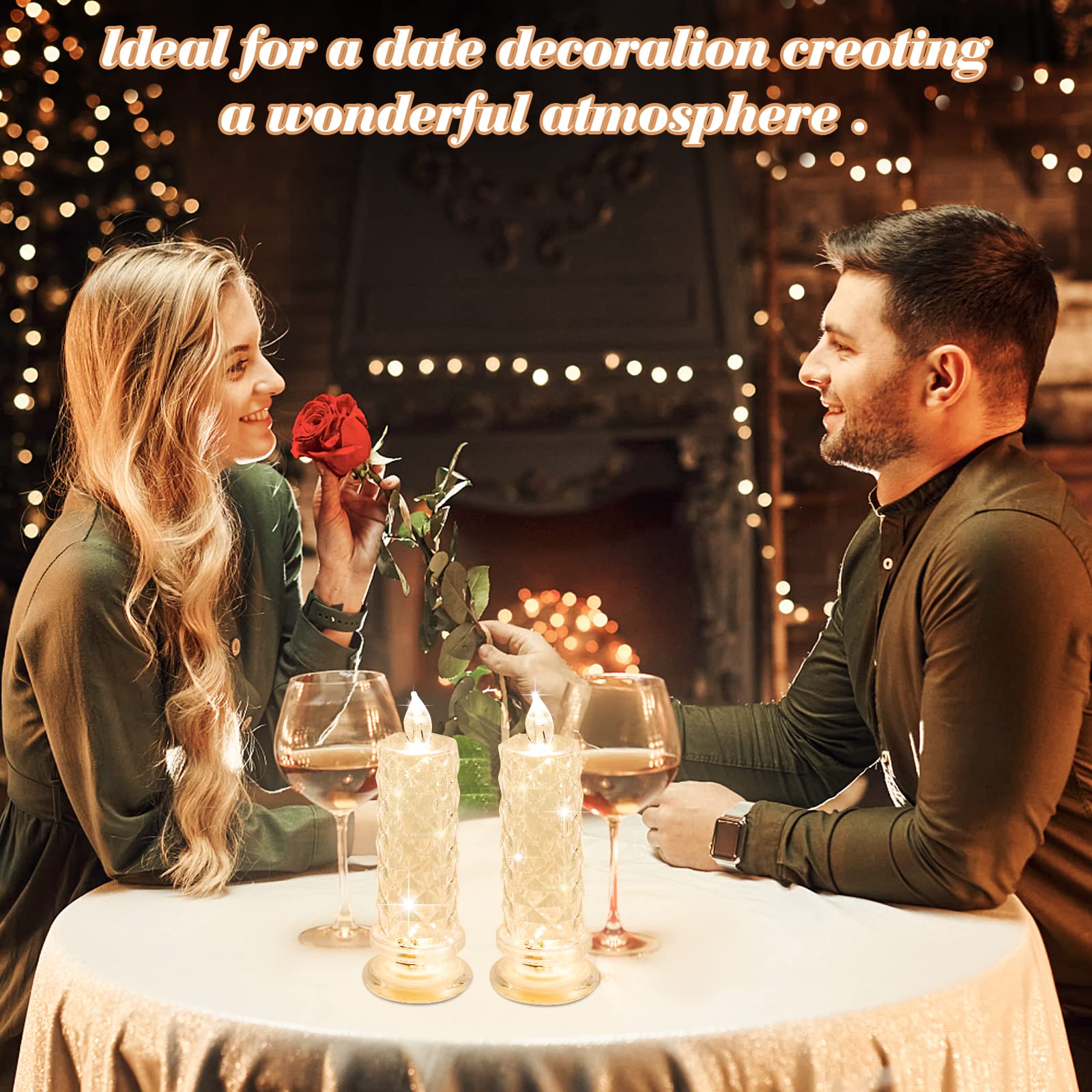 SupBri LED Candles, 4Pack Battery Operated Candles with Rose Light Halo, Romantic Flameless Pillar Candles for Valentine's Day Propose Anniversary Wedding Christmas Decorations(White, D 2.5" x H 7.2")