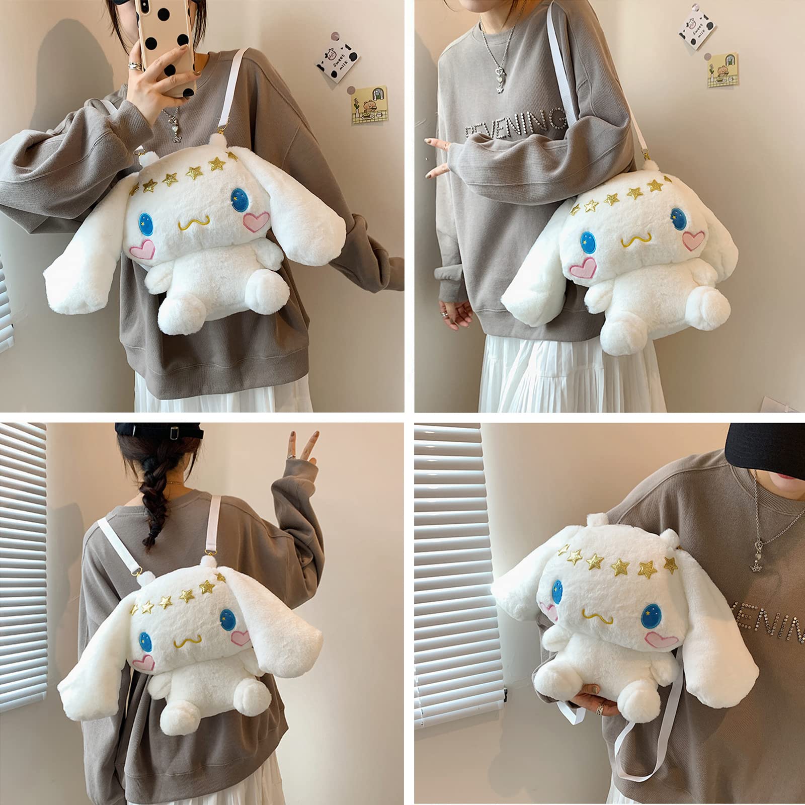 EVESKY Kawaii Plush Backpack For Girls Women Cute Cartoon Toy Bag Soft White Dog Plush Bags for Girls Cosplay Birthday Gifts