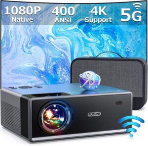 fudoni projector with 5g wifi and bluetooth, 1080p 15000l outdoor projector with hdmi and usb, max 300" display zoom function for movies & gaming, compatible with tv stick/phone/laptop