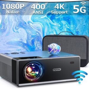 FUDONI Projector with 5G WiFi and Bluetooth, 1080P 15000L Outdoor Projector with HDMI and USB, Max 300" Display Zoom Function for Movies & Gaming, Compatible with TV Stick/Phone/Laptop