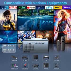 FUDONI Projector with 5G WiFi and Bluetooth, 1080P 15000L Outdoor Projector with HDMI and USB, Max 300" Display Zoom Function for Movies & Gaming, Compatible with TV Stick/Phone/Laptop