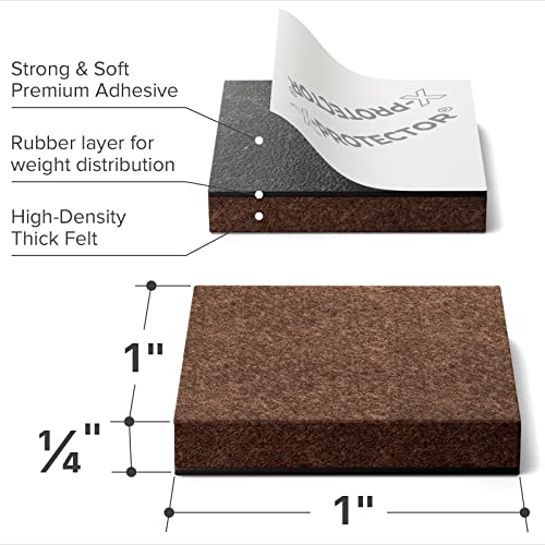 24 Heavy-Duty Felt Furniture Pads 1” 1/4” Thick X-Protector! Square Felt Pads for Furniture Feet - The Best Felt Floor Protectors for Furniture to Prevent Scratches. Protect Your Hard Floor! (Brown)