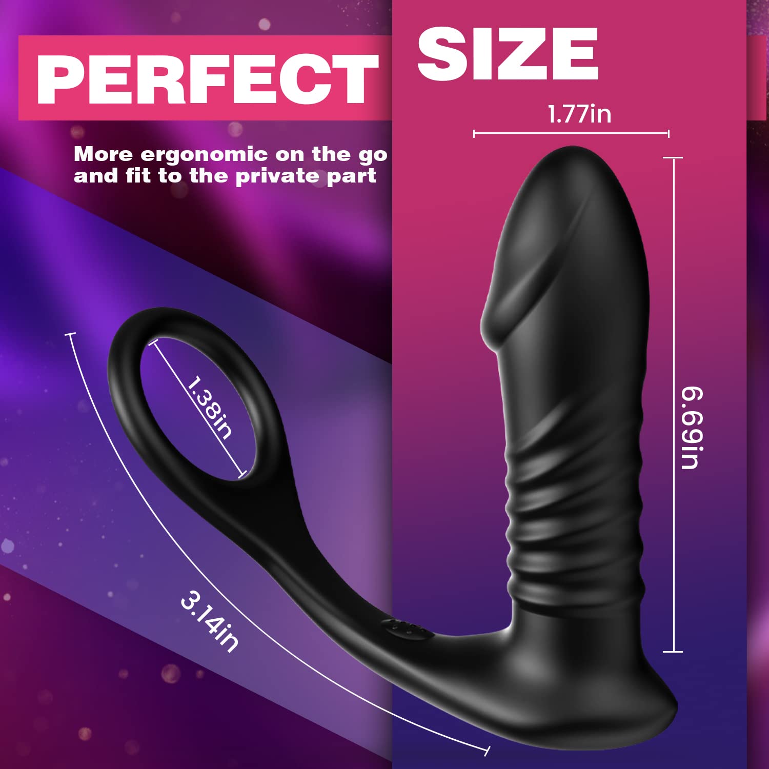 Thrusting Anal Vibrator with Thick Penis Ring, 3*10 Vibrating&Telescopic Prostate Massager Dildo Shaped Anal Plug, TIVINO Silicone Male Sex Toys Gay Toy for Men Masturbation and Foreplay