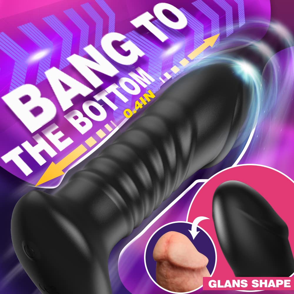 Thrusting Anal Vibrator with Thick Penis Ring, 3*10 Vibrating&Telescopic Prostate Massager Dildo Shaped Anal Plug, TIVINO Silicone Male Sex Toys Gay Toy for Men Masturbation and Foreplay