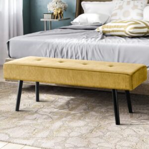 comfy to go entryway bench - bench for bedroom, modern ottoman end of bed, corduroy padded benches for living room, foyer, mudroom, hallway - 39" l x 14" w x 17" h