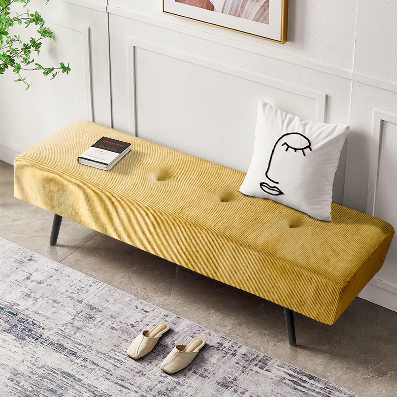 Comfy to go Entryway Bench - Bench for Bedroom, Modern Ottoman End of Bed, Corduroy Padded Benches for Living Room, Foyer, Mudroom, Hallway - 39" L x 14" W x 17" H