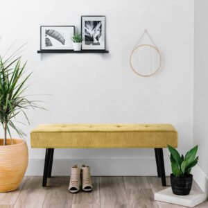 Comfy to go Entryway Bench - Bench for Bedroom, Modern Ottoman End of Bed, Corduroy Padded Benches for Living Room, Foyer, Mudroom, Hallway - 39" L x 14" W x 17" H