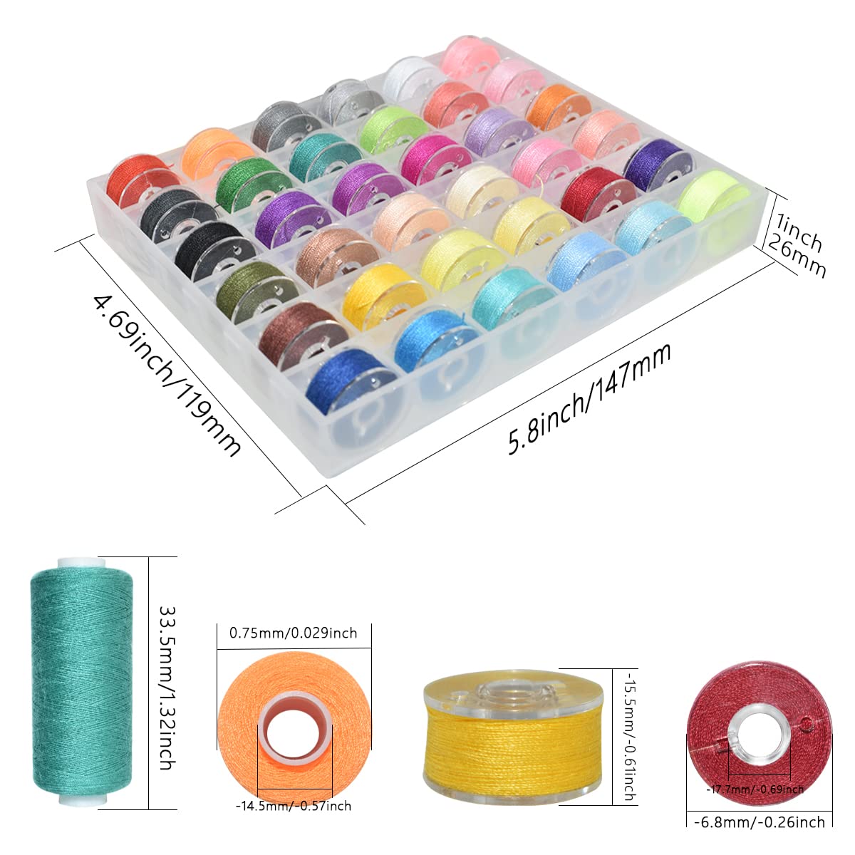 72Pcs 36 Colors Sewing Thread Set with Matching Prewound Bobbin Threads with Case, 550 Yards per Polyester Thread, Popular Colors Sewing Threads for Hand & Machine Sewing