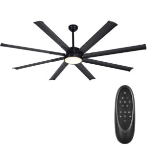 72 inch industrial dc motor ceiling fan with led light, etl listed damp rated indoor or covered outdoor ceiling fans for living room basement sunroom porch patio, 6-speed remote control, black