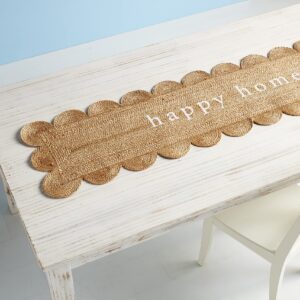 Mud Pie Scalloped Jute Table Runner, Brown, 71" x 17"