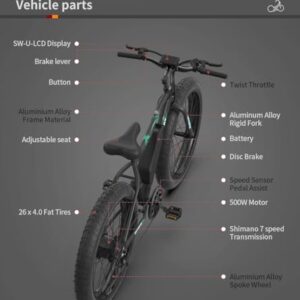 aostirmotor 500W Electric Bike for Adults 26"×4" Fat Tire Electric Bike 36V 13AH Removable Lithium Battery Adult Electric Bicycles, 28MPH E Bike for Adults, Shimano 7 Speed Electric Mountain Bike