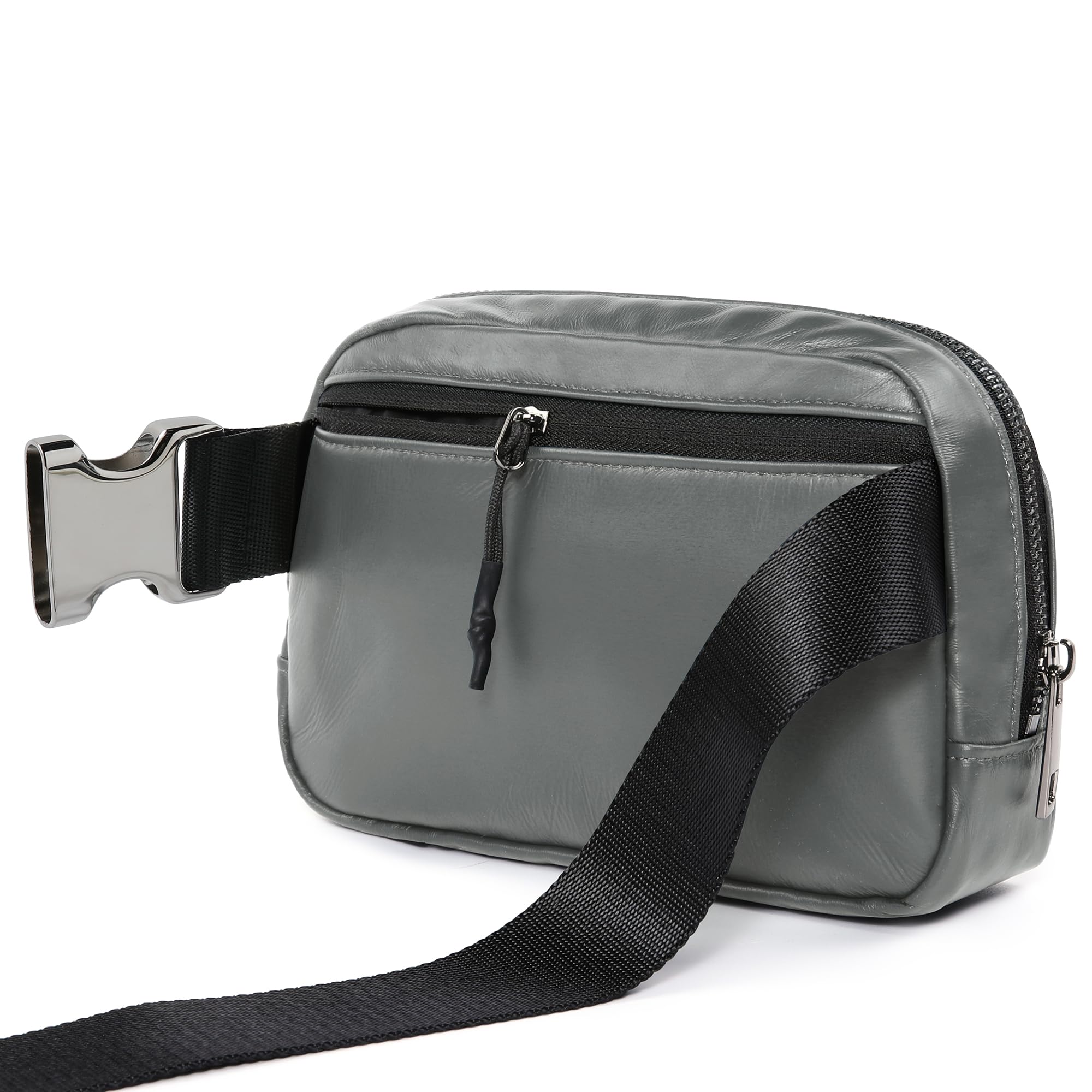 ODODOS Mini Belt Bag with Adjustable Strap, Vegan Leather Fanny Pack Small Waist Pouch for Workout Running Traveling Hiking, Matt Grey