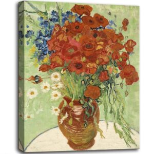 msspart red poppies and daisies by vincent van gogh, floral oil paintings reproduction flowers pictures artwork, canvas wall art print for home decoration - 12"x16"