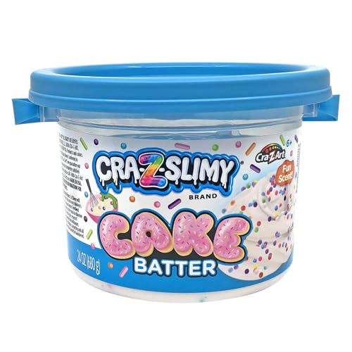 Cra-Z-Slimy 24oz Premade Slime, Cake Batter Scented Clear Slime Stretchy Glossy Non-Sticky 1.5lb Slime Bucket with Add-ins