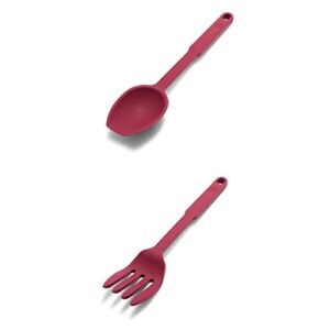 greenlife cooking tools and utensils, 10-in-1 silicone fork and spoon to stir mix mash and scrape, heat and stain resistant, dishwasher safe, red