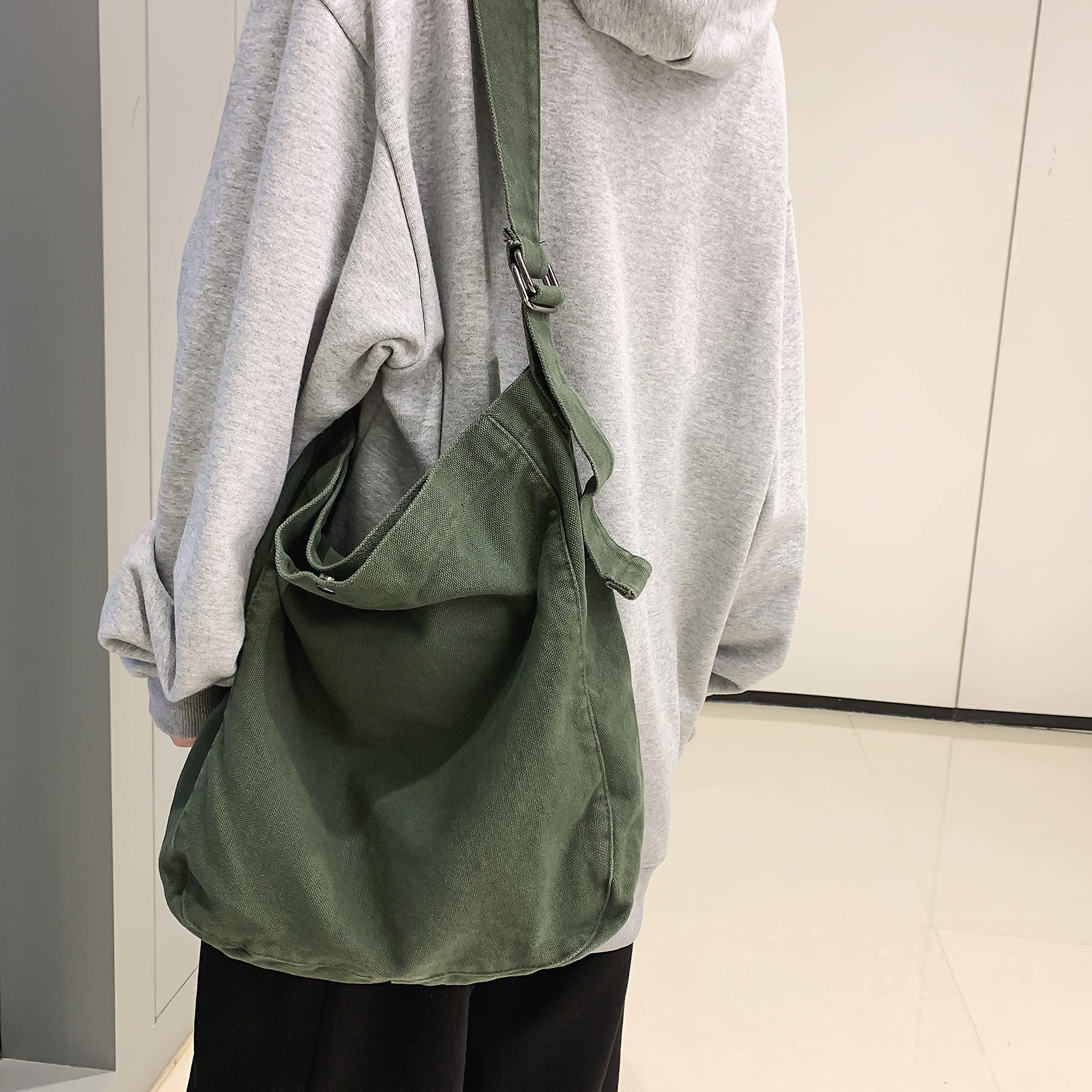 Canvas Hobo Crossbody Bag for Women and Men, Casual Shoulder Bag, Tote Bag, Messenger Bag, Cross Body Bag for Shopping, Travel and Work (Green)