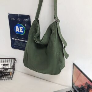 Canvas Hobo Crossbody Bag for Women and Men, Casual Shoulder Bag, Tote Bag, Messenger Bag, Cross Body Bag for Shopping, Travel and Work (Green)