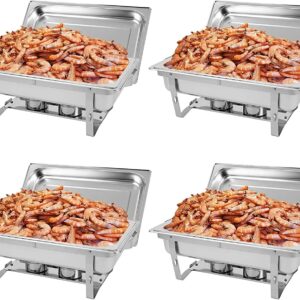 HONHPD Rectangular Chafing Dish Set 4 Pack of 8 Quart Full Size Chafer Dish Stainless Steel Frame Chafers With Foldable Frame Legs (4pcs)