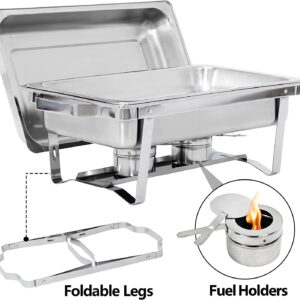 HONHPD Rectangular Chafing Dish Set 4 Pack of 8 Quart Full Size Chafer Dish Stainless Steel Frame Chafers With Foldable Frame Legs (4pcs)