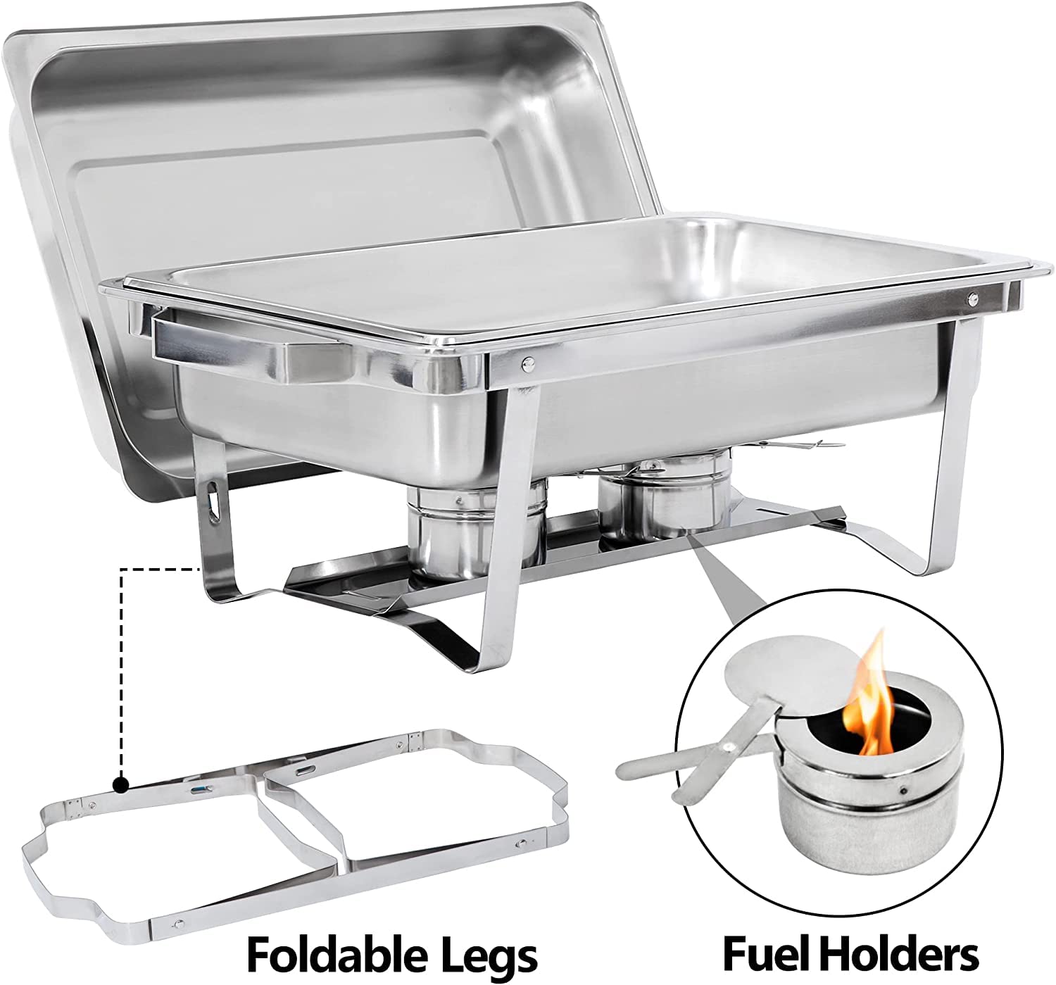 HONHPD Rectangular Chafing Dish Set 4 Pack of 8 Quart Full Size Chafer Dish Stainless Steel Frame Chafers With Foldable Frame Legs (4pcs)