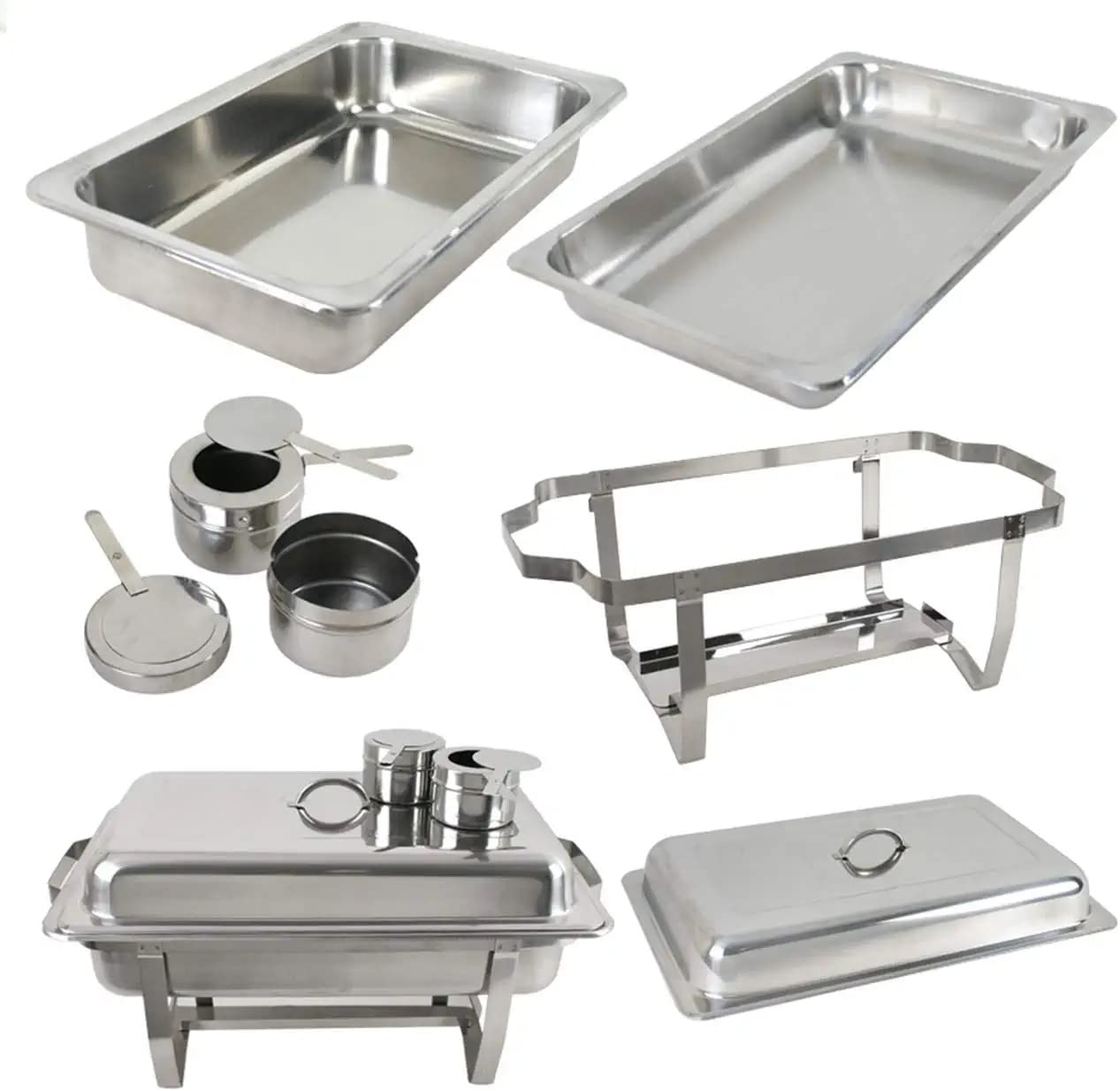 HONHPD Rectangular Chafing Dish Set 4 Pack of 8 Quart Full Size Chafer Dish Stainless Steel Frame Chafers With Foldable Frame Legs (4pcs)