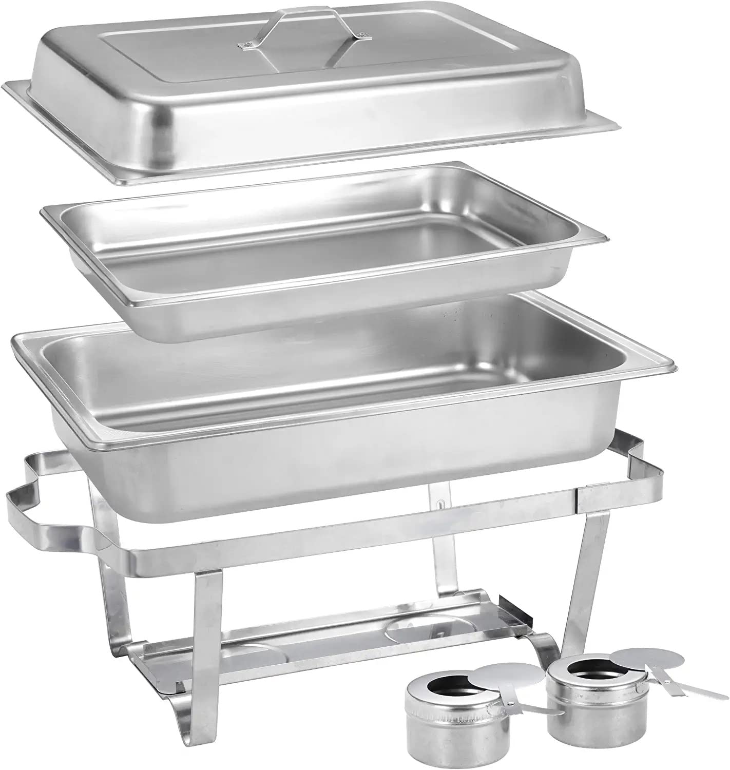 HONHPD Rectangular Chafing Dish Set 4 Pack of 8 Quart Full Size Chafer Dish Stainless Steel Frame Chafers With Foldable Frame Legs (4pcs)