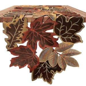 fall thanksgiving table runner with embroidered maple leaves, farmhouse fall thanksgiving table harvest decor (13.7 × 86.6 inches)