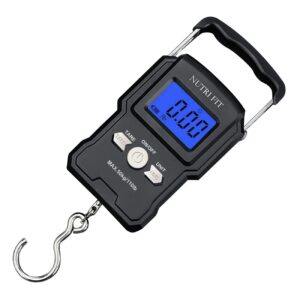 nutri fit luggage scale digital suitcase weighing scale portable for travel, handheld fish weight scale with hook for fishing, 110lb/50kg as traveler gifts