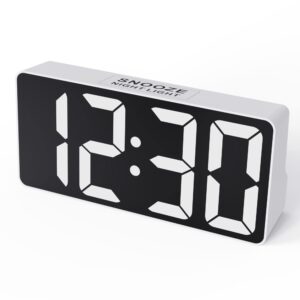 mesqool digital alarm clock for bedroom, white, 7-inch screen, adjustable brightness, loud alarm, usb charger, 12h/24h time format, night light, dual alarms, 18-month warranty