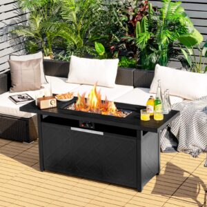 oralner propane fire pit table, 57” rectangular outdoor fire table 50,000 btu fire pit w/lid & lava rocks auto ignition metal patio fireplace, gas firepit table for outside yard balcony deck, black