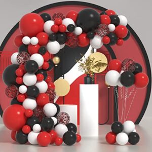 janinus red and black balloons arch kit 18inch 12inch 5inch red black and white balloons garland black and red party decorations for bbq baby shower halloween graduation casino car theme party