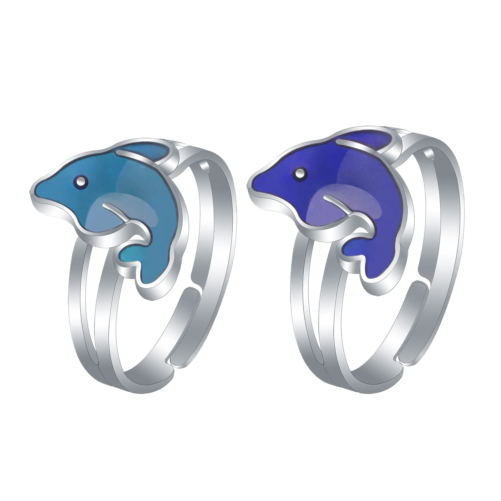 swqfzki 2 Pcs Dolphin Color Change Ring Adjustable Size Emotional Feeling Mood Ring for Girls Women