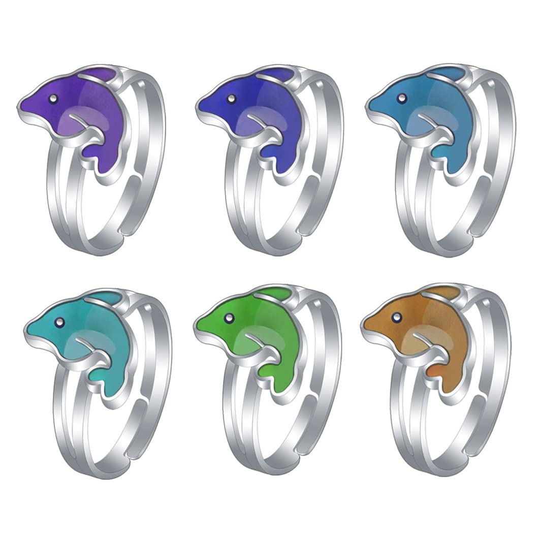 swqfzki 2 Pcs Dolphin Color Change Ring Adjustable Size Emotional Feeling Mood Ring for Girls Women