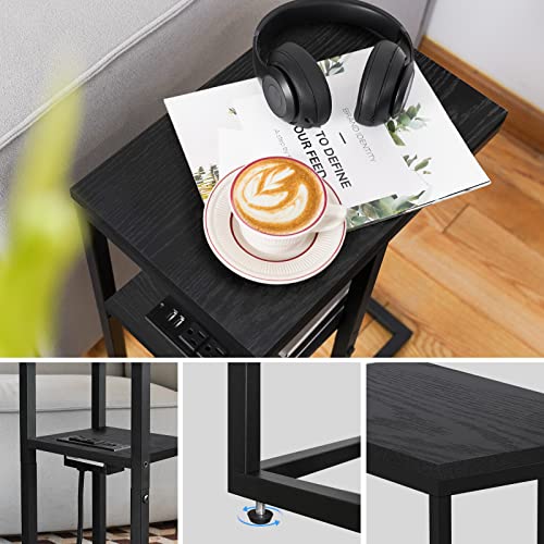 Yoobure C Shaped End Table with Charging Station, Small Side Tables for Living Room, Bedroom, Sofa Table with USB Ports and Outlets for Small Spaces C Couch Table Rustic Snack Table Bed Side Table