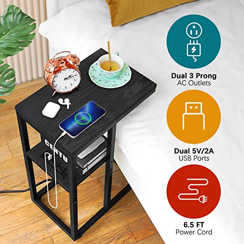 Yoobure C Shaped End Table with Charging Station, Small Side Tables for Living Room, Bedroom, Sofa Table with USB Ports and Outlets for Small Spaces C Couch Table Rustic Snack Table Bed Side Table