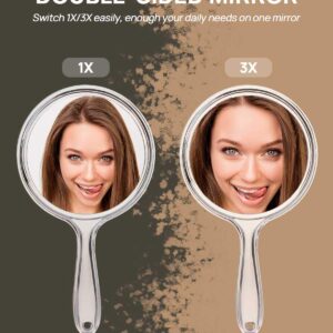 OMIRO Hand Mirror, Double-Sided Handheld Mirror 1X/3X Magnifying Mirror with Handle, Pack of 1 (Clear)