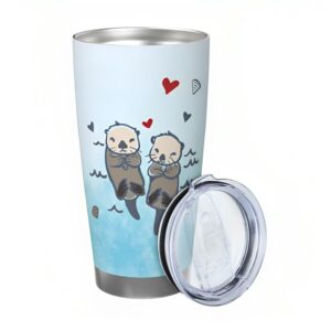 minyjhz otter lover 20 oz stainless steel thermal tumbler with flip lid, insulated travel coffee mug, valentines day birthday galentines gifts for wife daughter sister