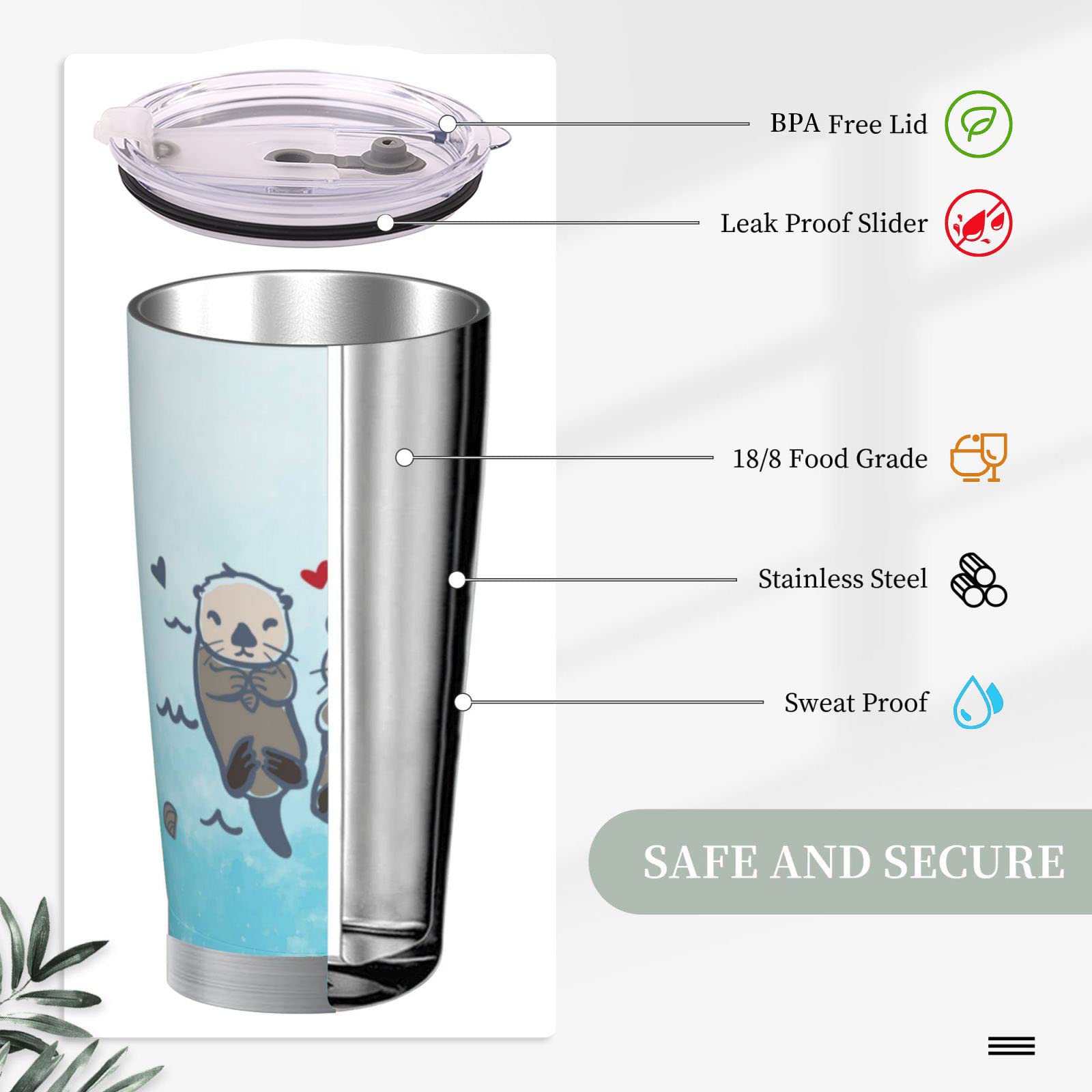 MINYJHZ Otter Lover 20 Oz Stainless Steel Thermal Tumbler with Flip Lid, Insulated Travel Coffee Mug, Valentines Day Birthday Galentines Gifts for Wife Daughter Sister