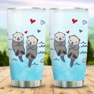 MINYJHZ Otter Lover 20 Oz Stainless Steel Thermal Tumbler with Flip Lid, Insulated Travel Coffee Mug, Valentines Day Birthday Galentines Gifts for Wife Daughter Sister