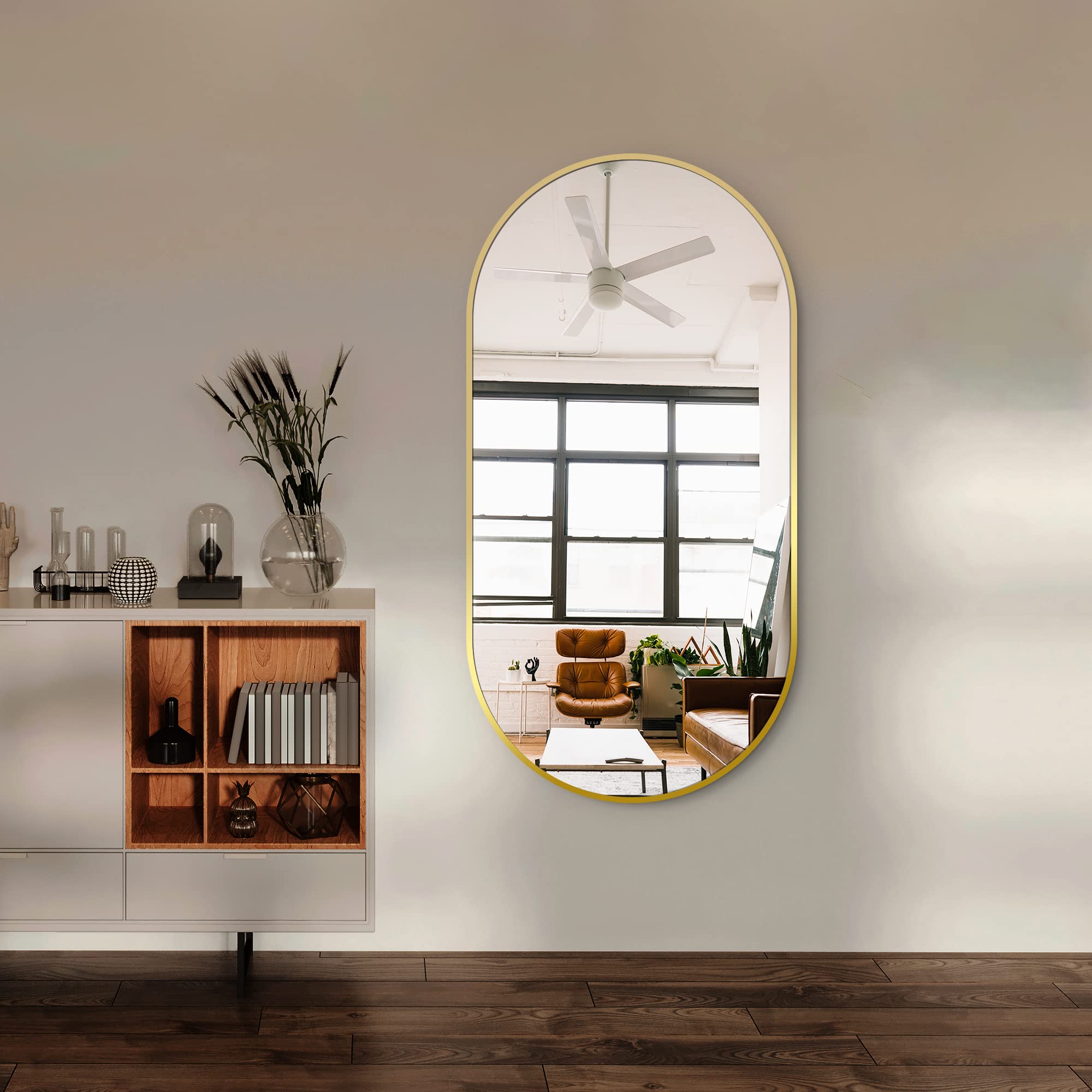 Delma Bathroom Wall Mirror Full Length Mirror for Wall, 48''x24'', Gold Oval Mirror for Bedroom Entryway Bathroom, Metal Framed Vanity Mirror(48''x24'',Gold)