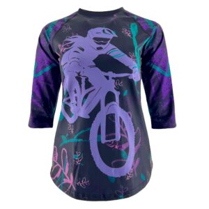 loka wear deep purple forest womens 3/4 sleeve pockets mtb mountain bike cycling jerseys shirt quick dry-recycled (medium)