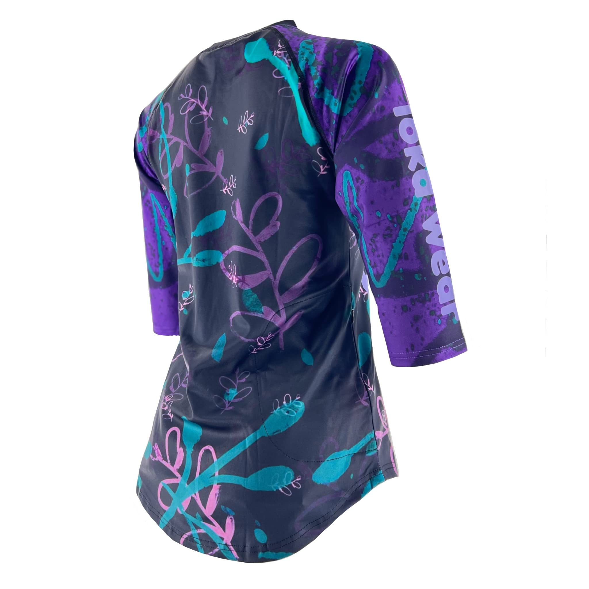 Loka Wear Deep Purple Forest Womens 3/4 Sleeve Pockets MTB Mountain Bike Cycling Jerseys Shirt Quick Dry-Recycled (Medium)