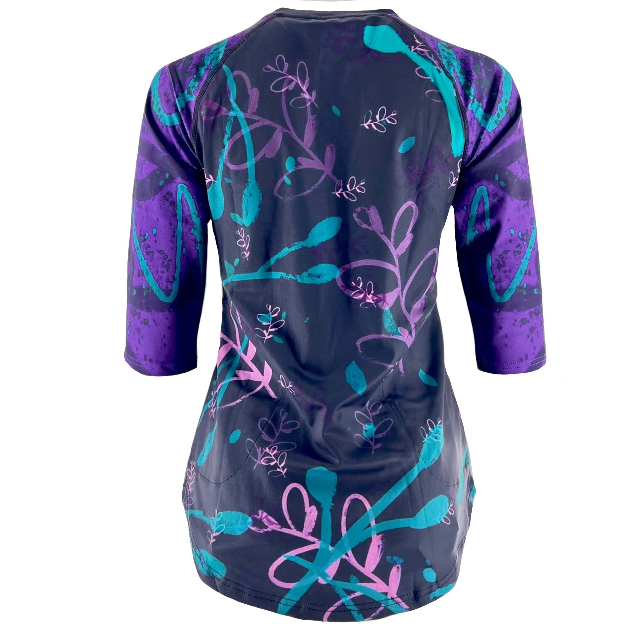 Loka Wear Deep Purple Forest Womens 3/4 Sleeve Pockets MTB Mountain Bike Cycling Jerseys Shirt Quick Dry-Recycled (Medium)