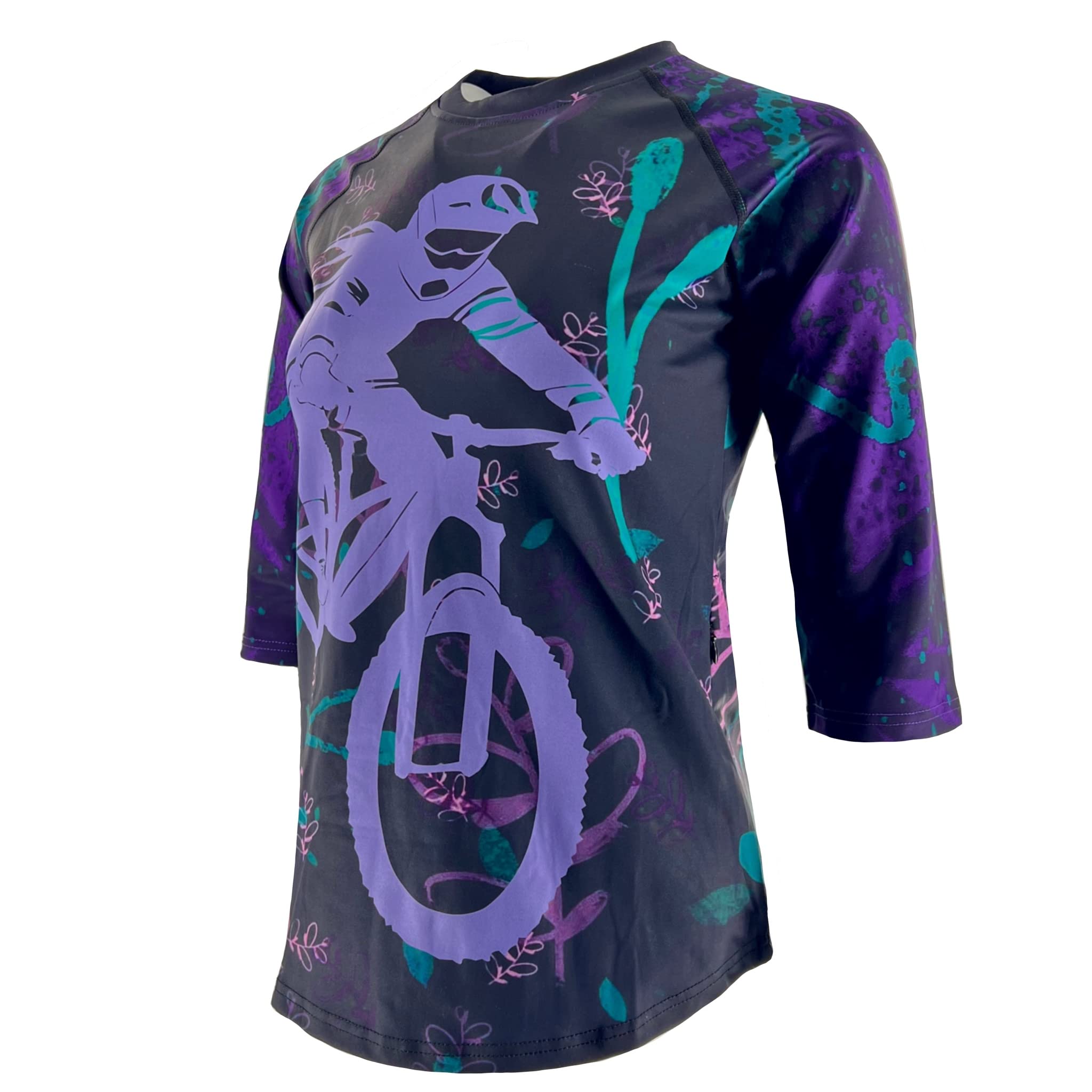 Loka Wear Deep Purple Forest Womens 3/4 Sleeve Pockets MTB Mountain Bike Cycling Jerseys Shirt Quick Dry-Recycled (Medium)