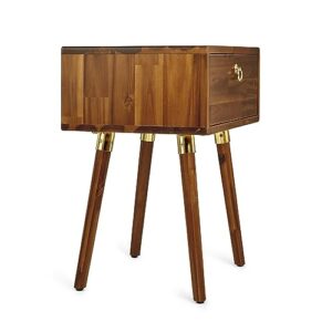 Bme Caden Solid Wood Nightstand/Side Table/End Table, Fully Assembled, with 1-Drawer for Mid Century Bedroom and Living Room, Caramel