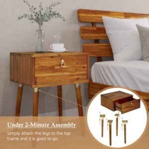 Bme Caden Solid Wood Nightstand/Side Table/End Table, Fully Assembled, with 1-Drawer for Mid Century Bedroom and Living Room, Caramel