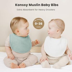 Konssy Muslin Baby Bibs 8 Pack Baby Bandana Drool Bibs Cotton for Unisex Boys Girls, 8 Solid Colors Set for Teething Drooling